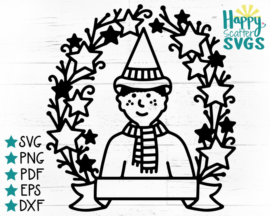Wizard in Star Wreath SVG, Boy Wizard Illustration, Young Wizard Cut ...