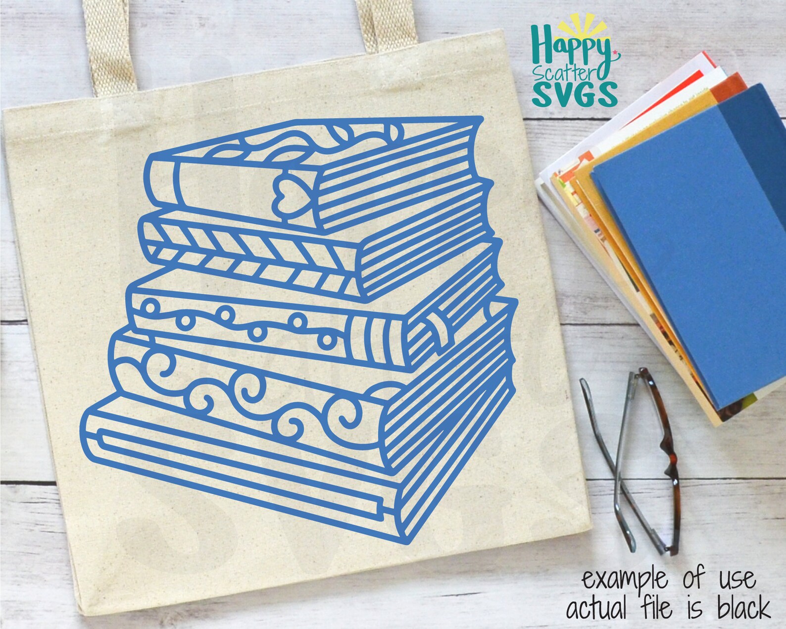 Stack of Books SVG, Book Cut File, Library SVG, Tote Bag SVG, Pile of ...