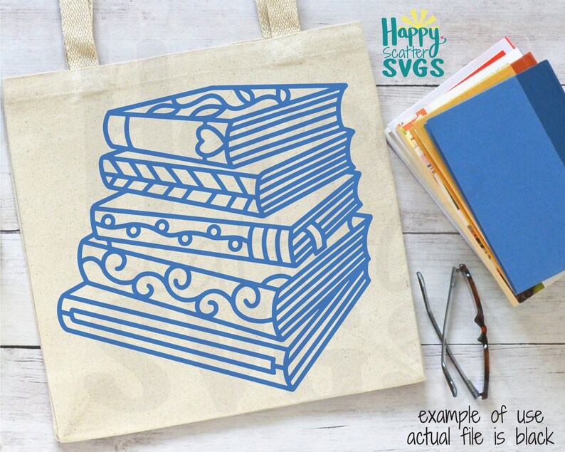 Stack of Books SVG, Book Cut File, Library SVG, Tote Bag SVG, Pile of ...