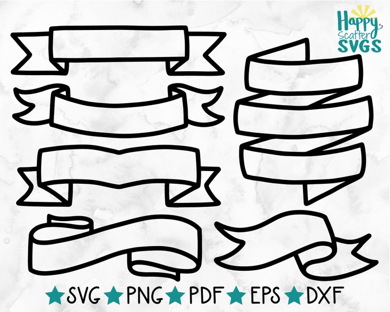 Banner Svgs, 6 Shapes Included, Ribbon Cut File, Banner Outlines ...