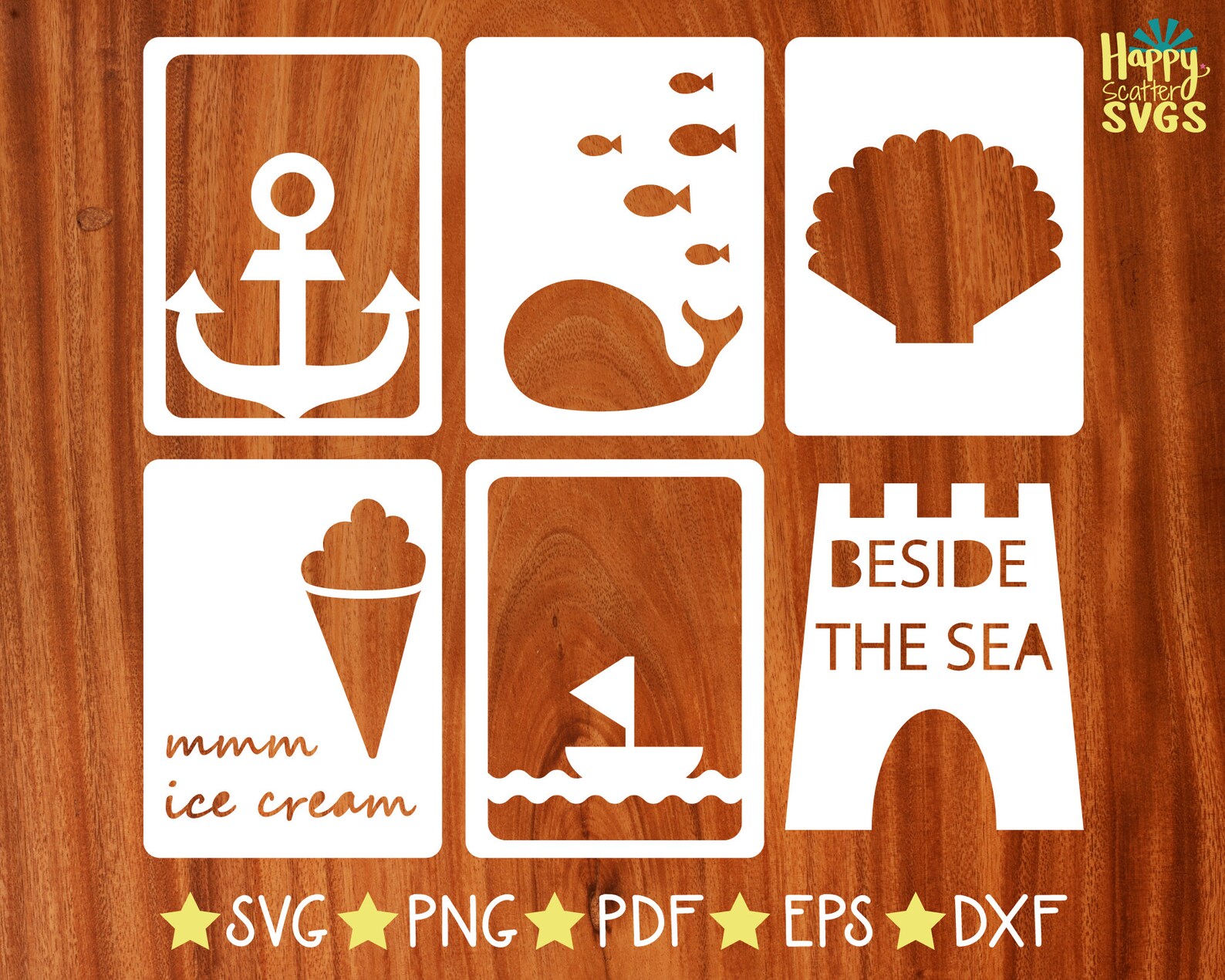 Beach Themed Svgs Die Cut Cards, 6 Shapes Included, Scrapbooking SVG ...