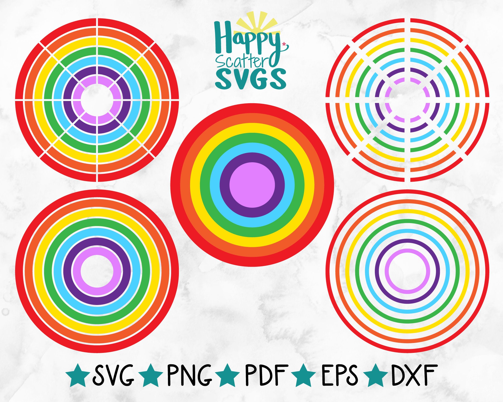 Rainbow Circles SVG, 5 Styles Included, Colourful SVG, Rainbow Frame ...