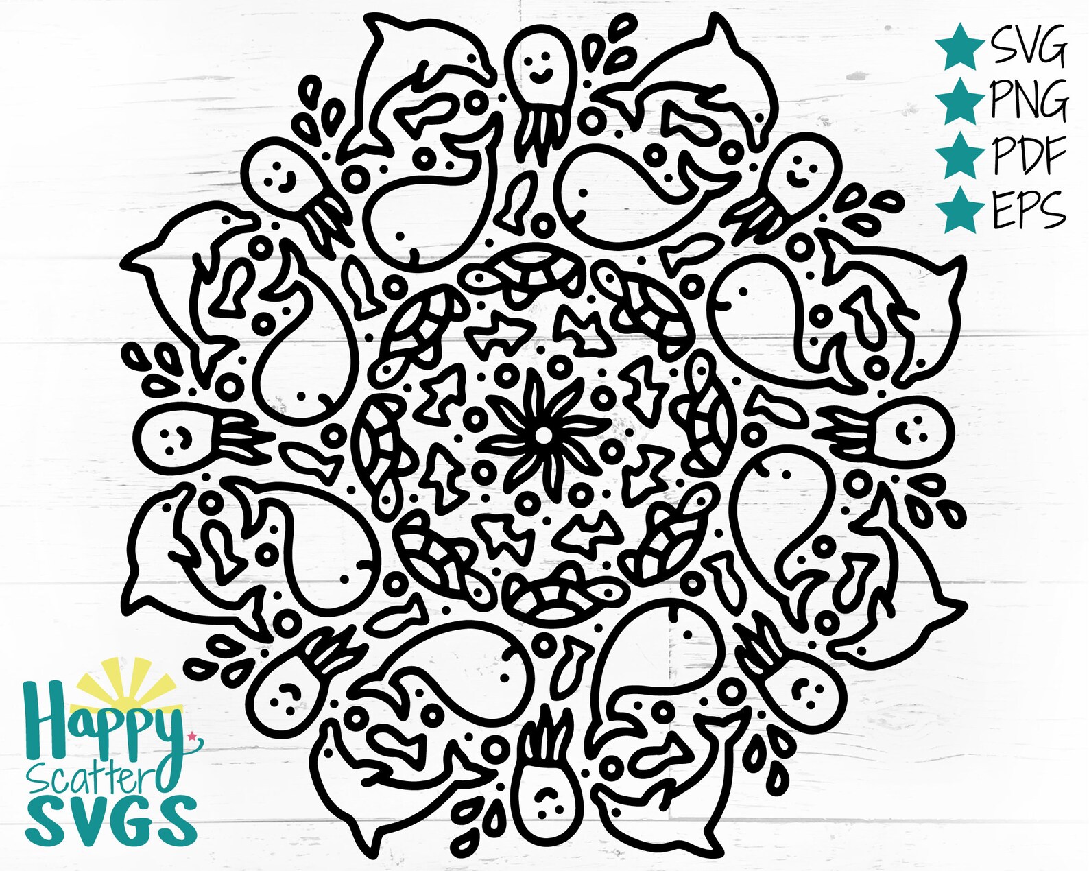 Cute Under Sea Mandala SVG, Layered SVG, Ocean Clipart, Sea Creatures ...