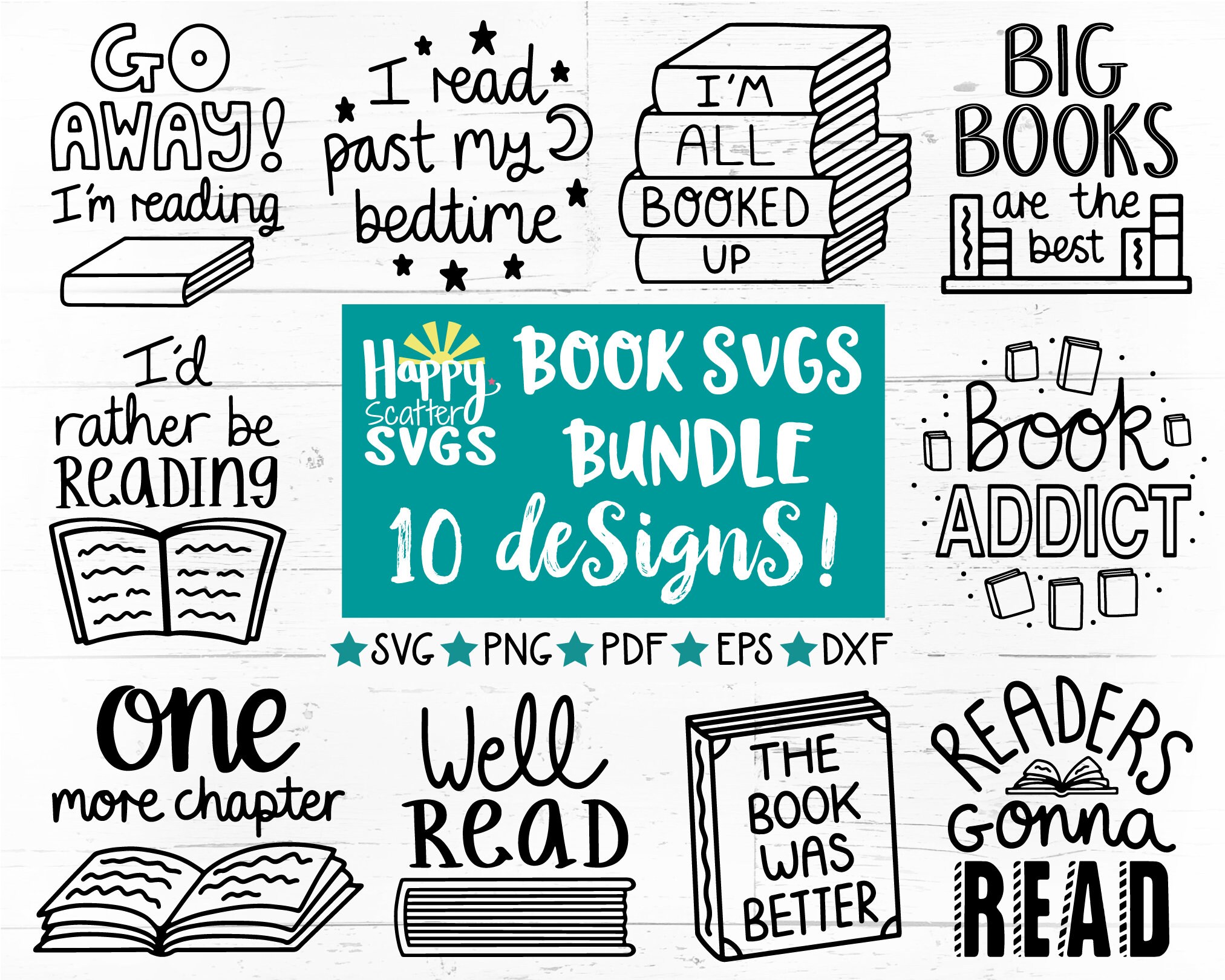 Book Themed Bundle, Book SVGS, 10 Original Designs, Funny Cut Files ...