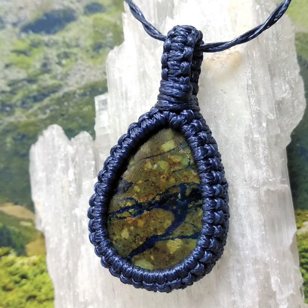 Azurite in Matrix, Macrame Necklace, Handmade Jewelry - Etsy UK
