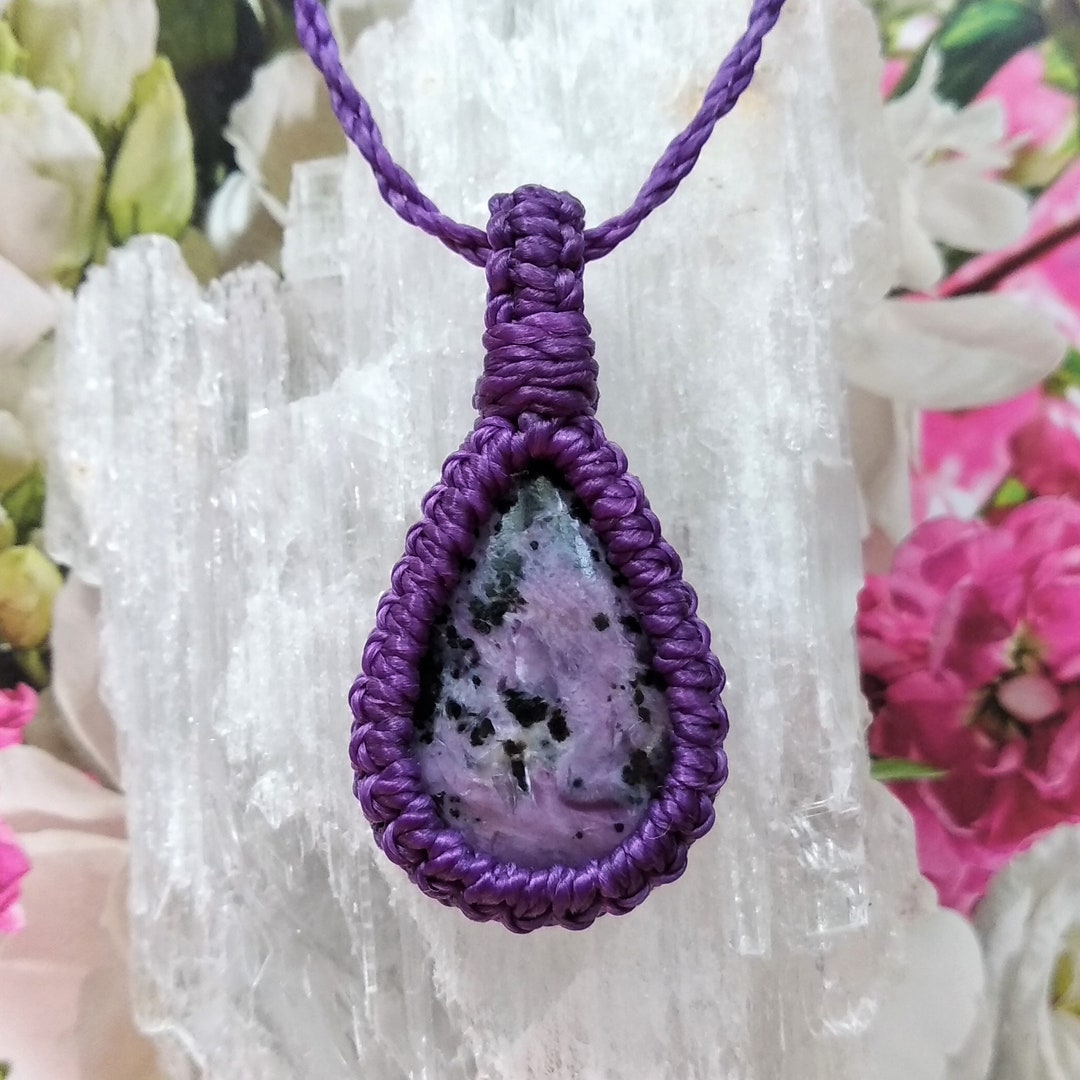 Purple Teardrop Charoite, Macrame Necklace, Handmade Jewelry - Etsy