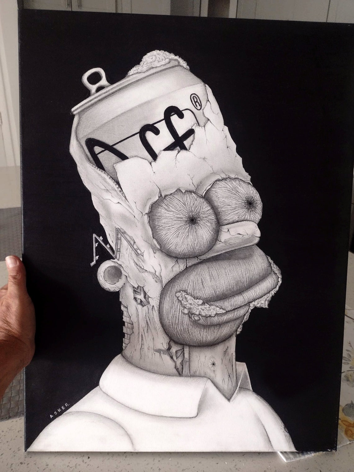 Original 1/1 and Funny Homer Simpson Artwork Hand Drawn With Pencils on ...