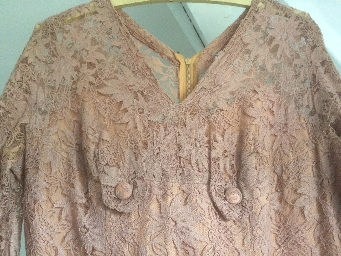 1950's Dusky Pink/puce Lace Dress - Etsy UK