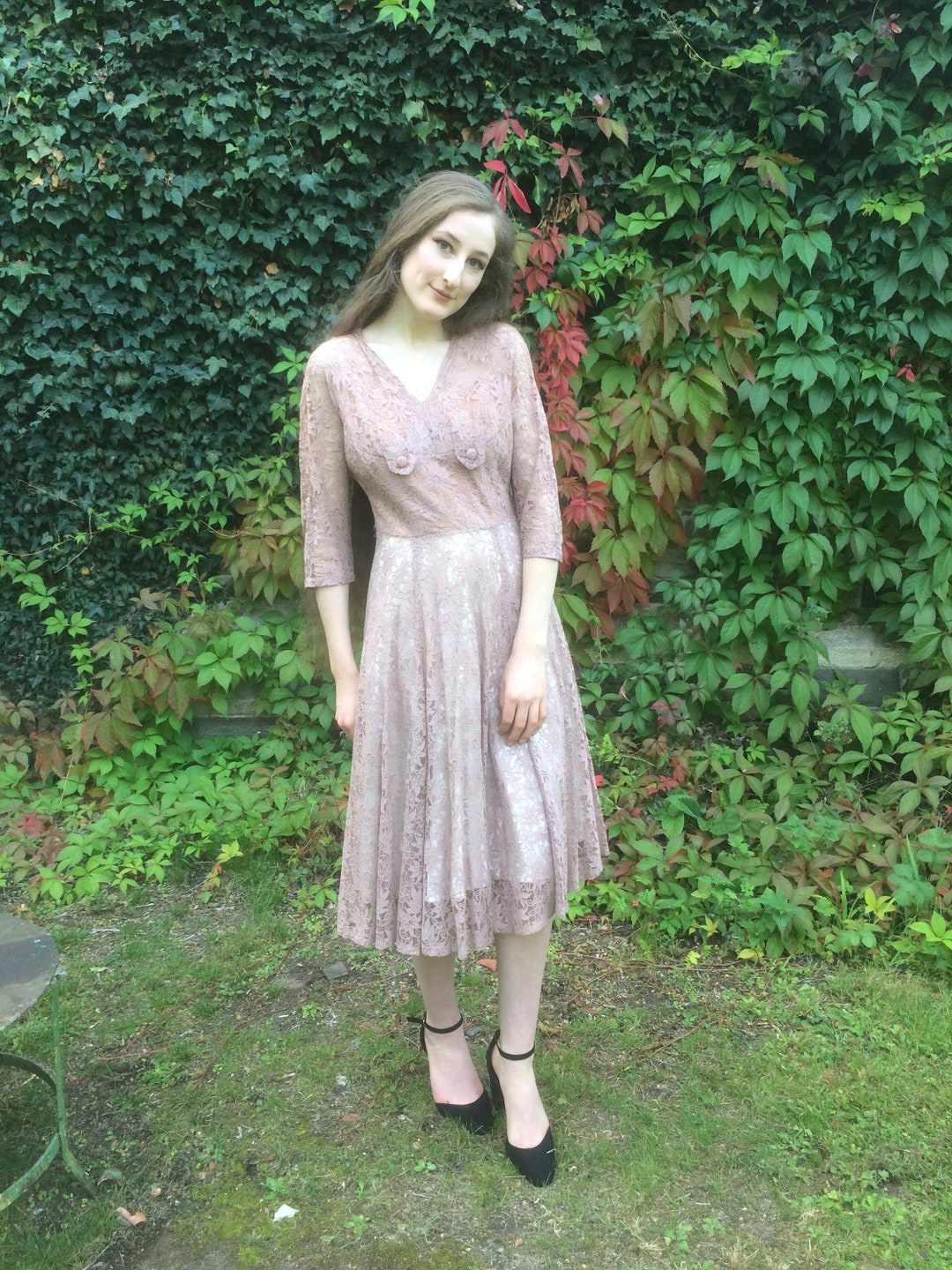 1950's Dusky Pink/puce Lace Dress - Etsy UK