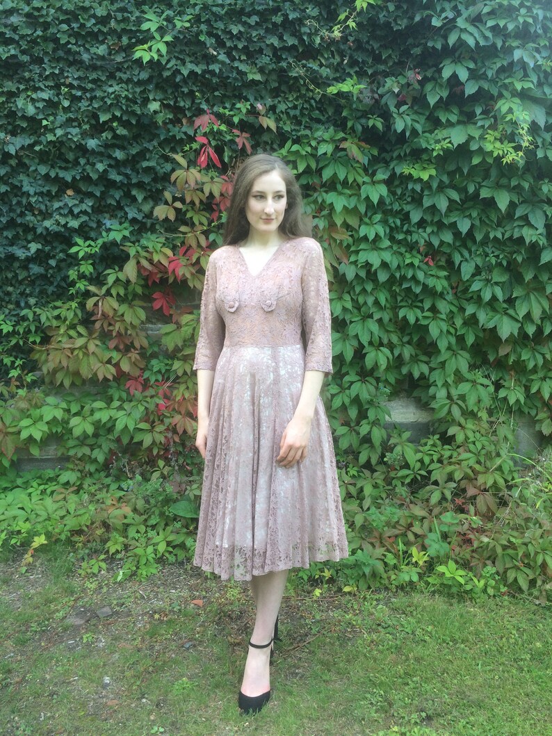 1950's Dusky Pink/puce Lace Dress - Etsy UK