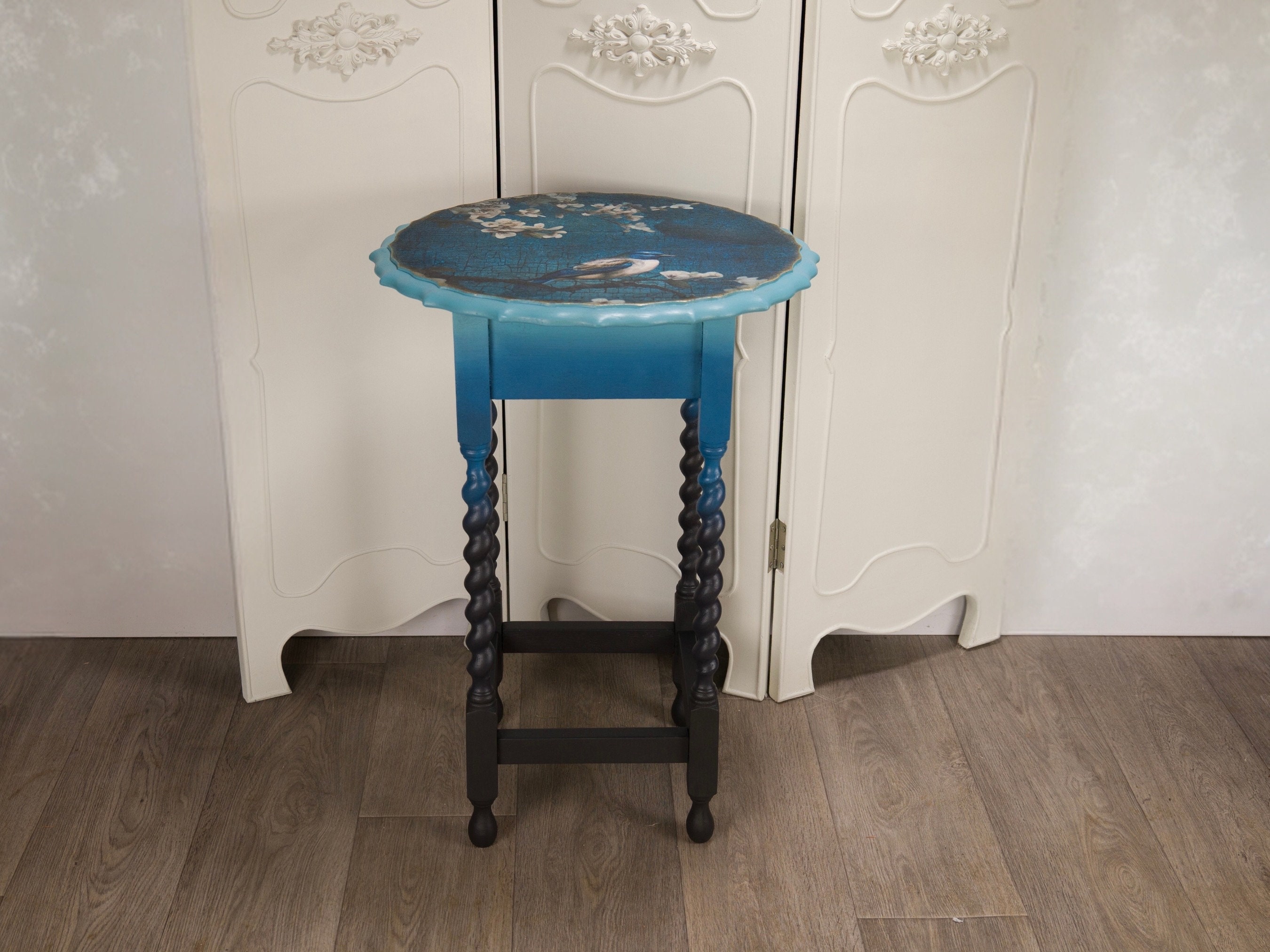 Upcycled Vintage Blue Bird Side Table Etsy