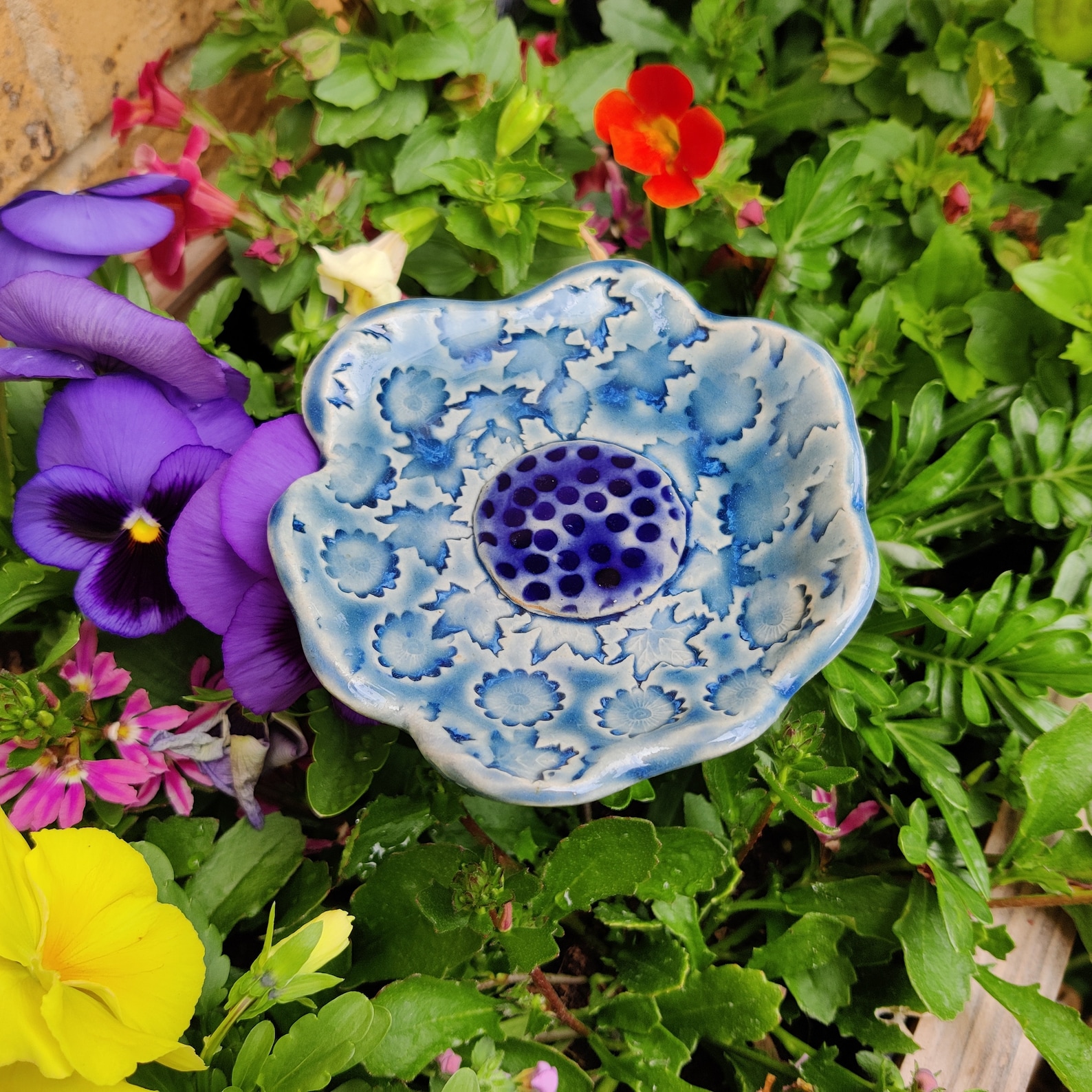 Ceramic Flower Bee Bath Garden Bird Bath Cane Topper - Etsy