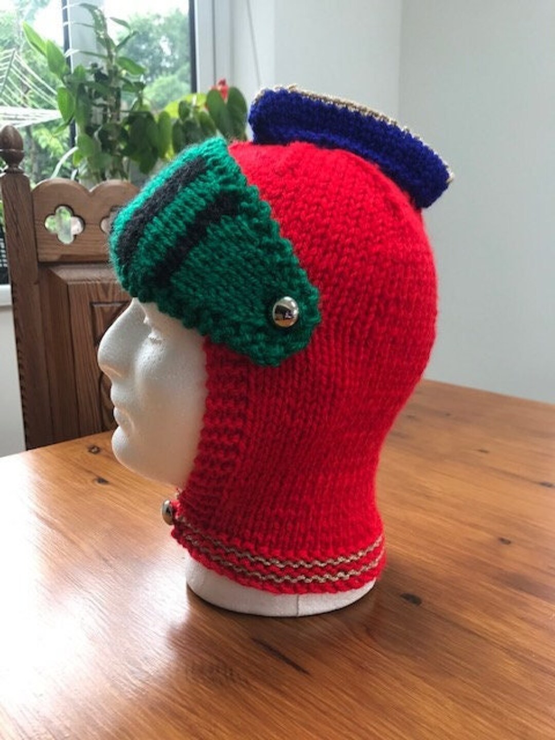 Hand Knitted Knights Helmet for Child or Small Adult in Red With Blue ...