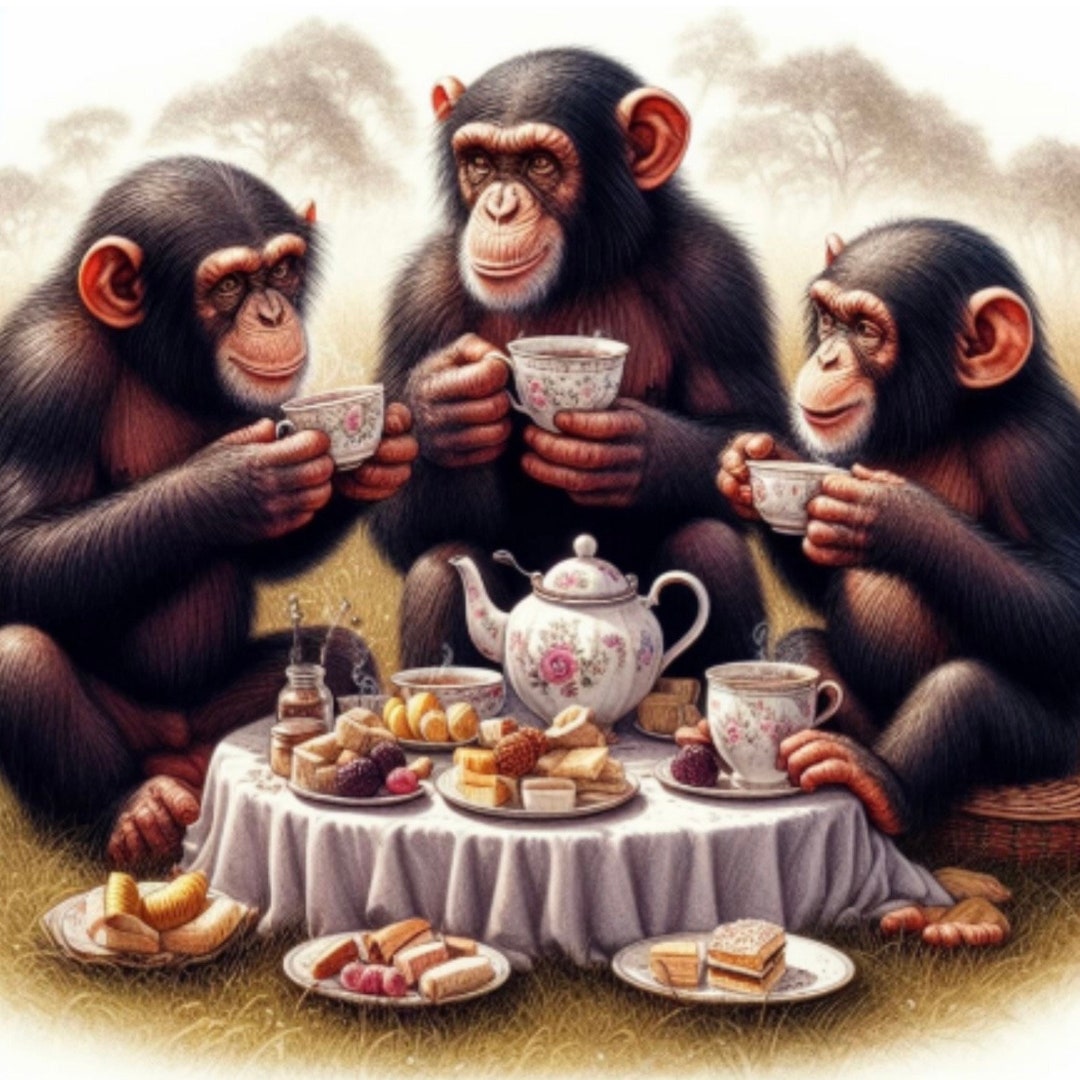 Chimpanzees Tea Party Card in Aid of Greyhounds - Etsy