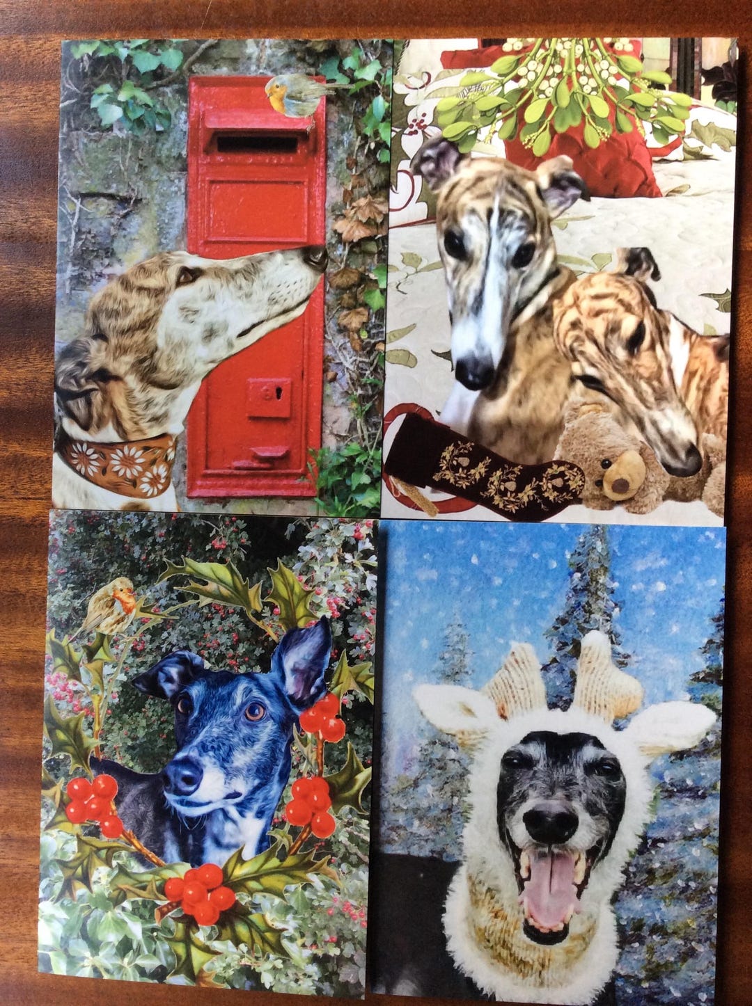 Set of Four Greyhound Christmas Cards - Etsy