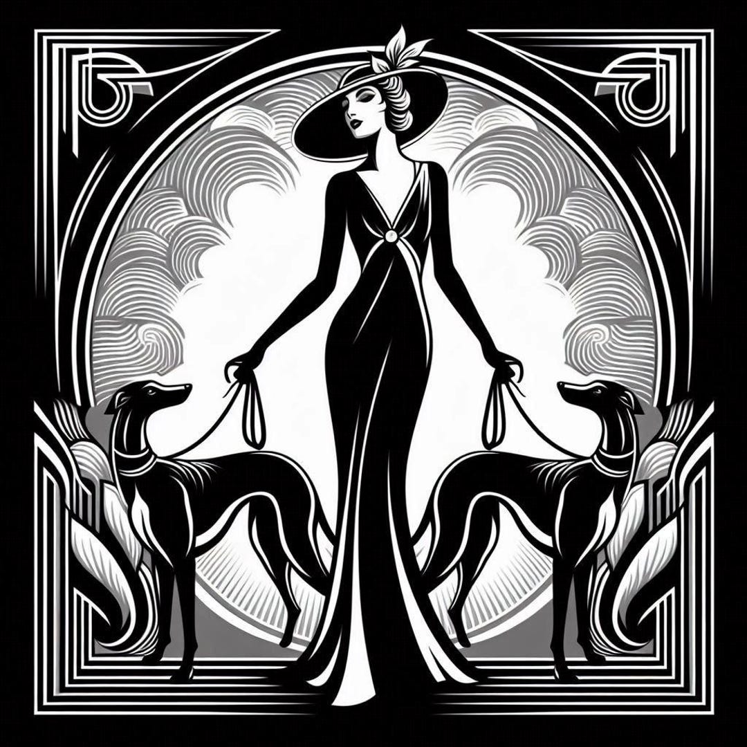 Art Deco Lady Greyhound Whippet , All Occasion Card - Etsy
