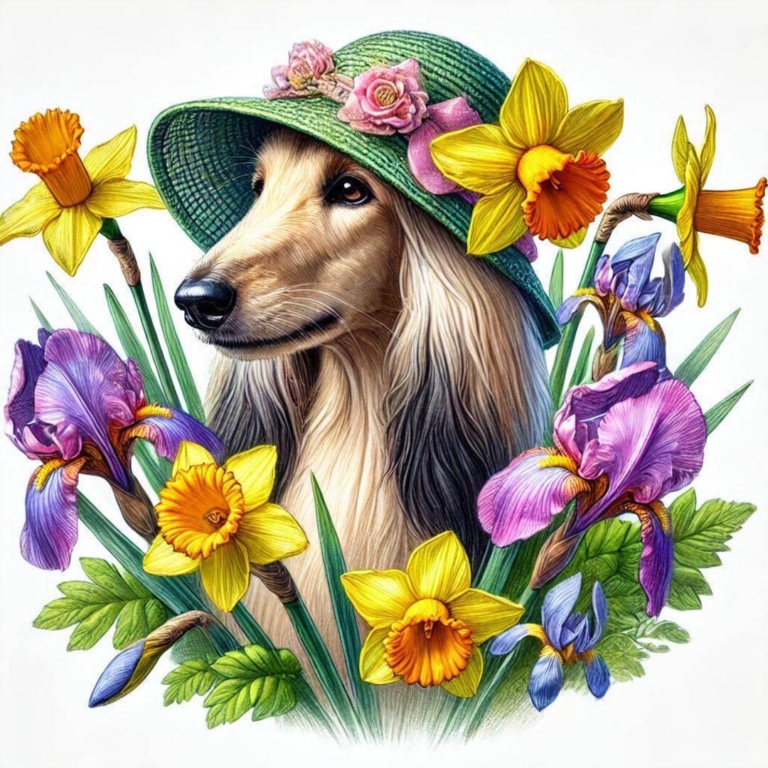 Easter Card With Afghan Greyhound, Whippet, Sighthound - Etsy
