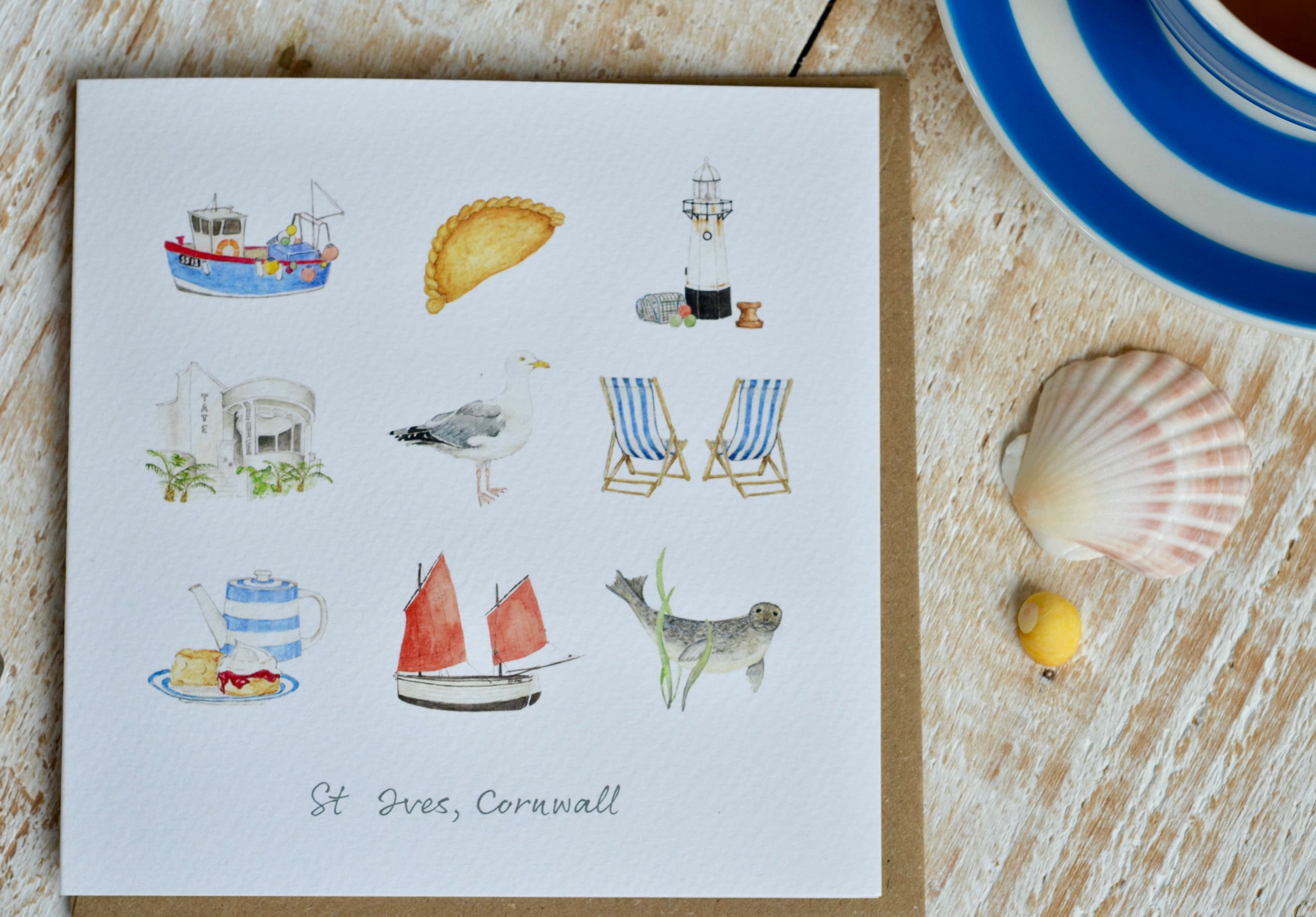 St Ives, Cornwall - Blank Card | Illustrated Iconic St Ives ...