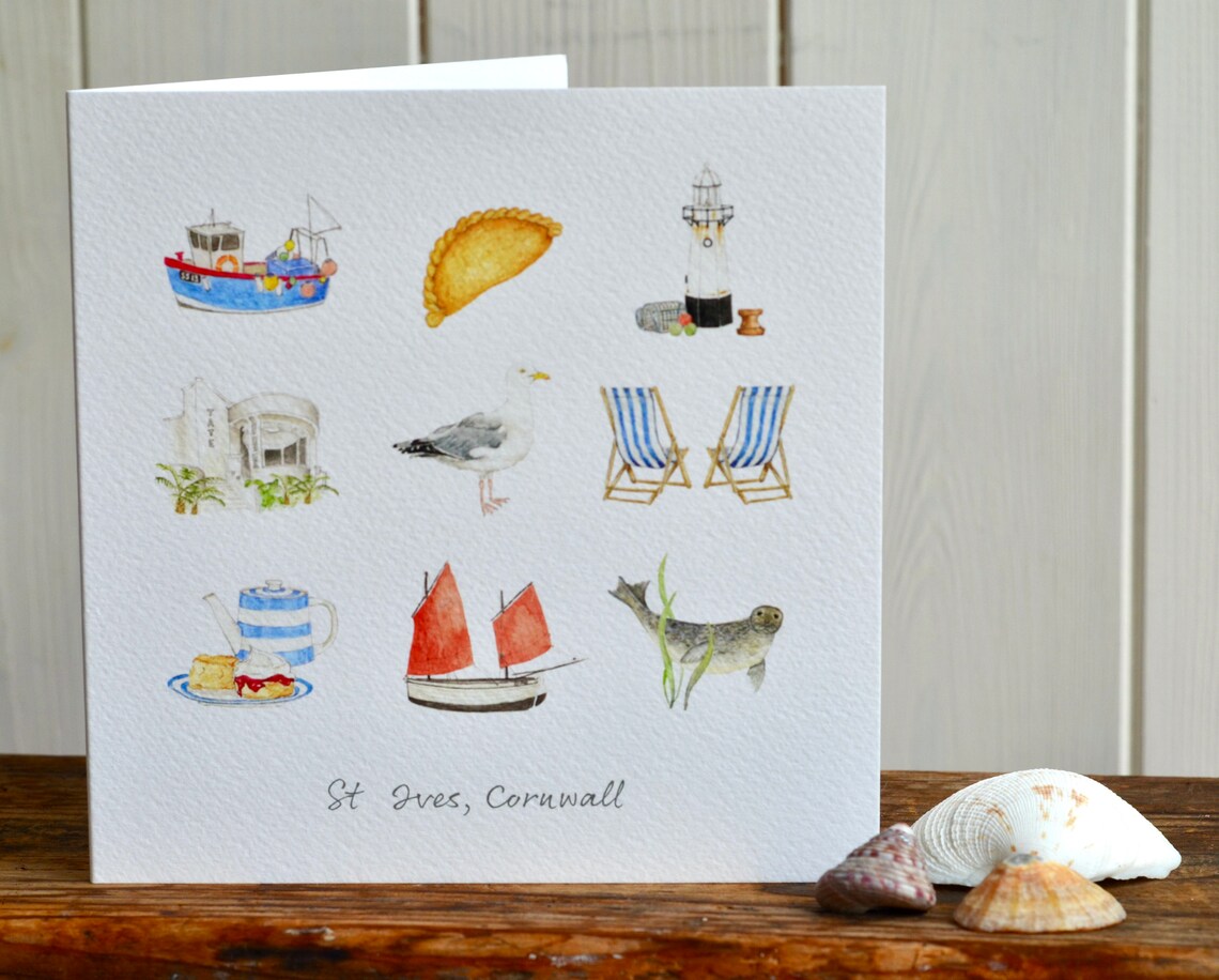St Ives, Cornwall - Blank Card | Illustrated Iconic St Ives ...