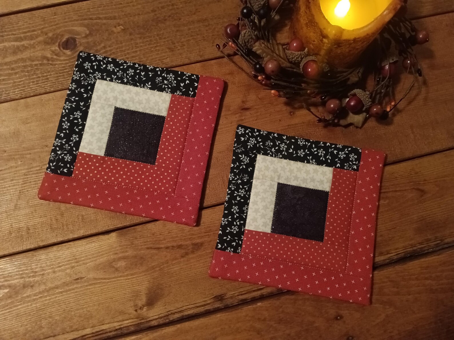Quilted Halloween/fall Log Cabin Mug Rugs/coasters set of 2 - Etsy