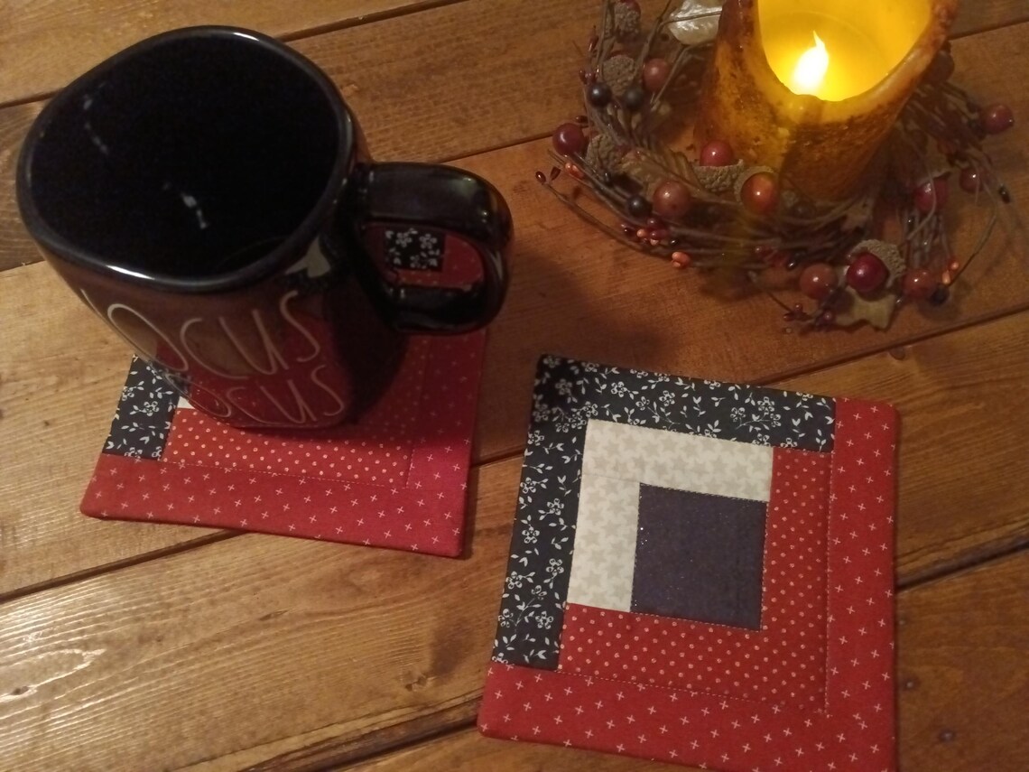 Quilted Halloween/fall Log Cabin Mug Rugs/coasters set of 2 - Etsy