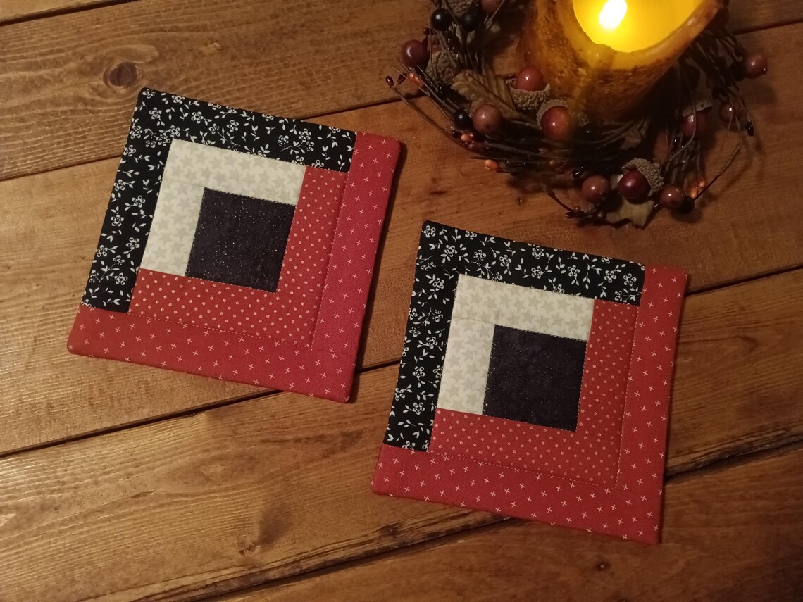Quilted Halloween/fall Log Cabin Mug Rugs/coasters set of 2 - Etsy