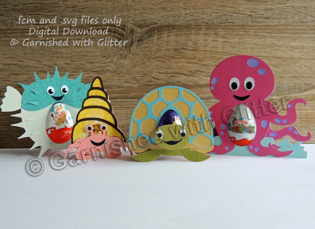 Sea Life 3 Octopus, Hermit Crab, Puffer Fish and Turtle. Digital ...