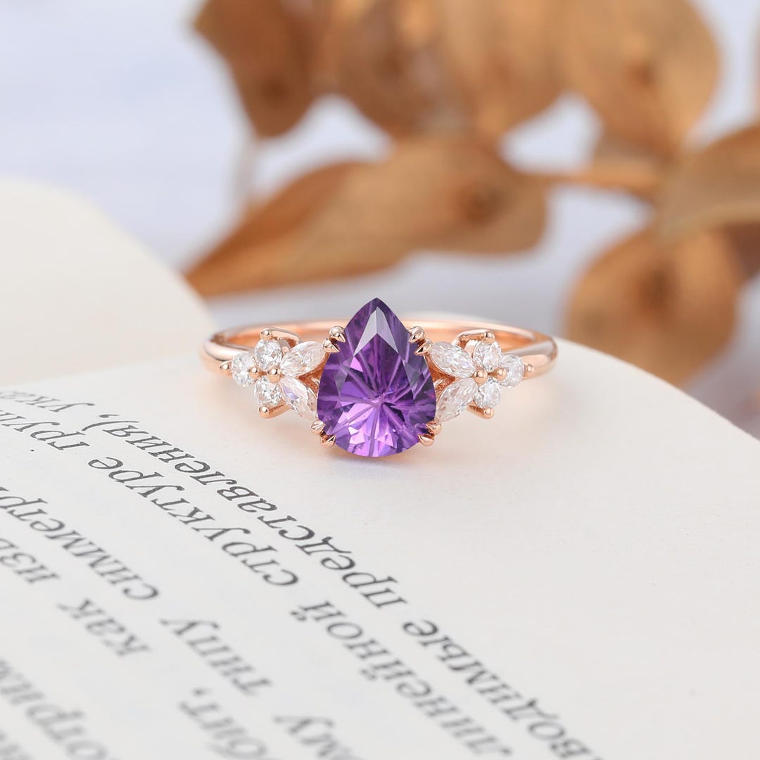 Firework Cut Amethyst Engagement Ring Vintage Rose Gold Wedding Ring ...