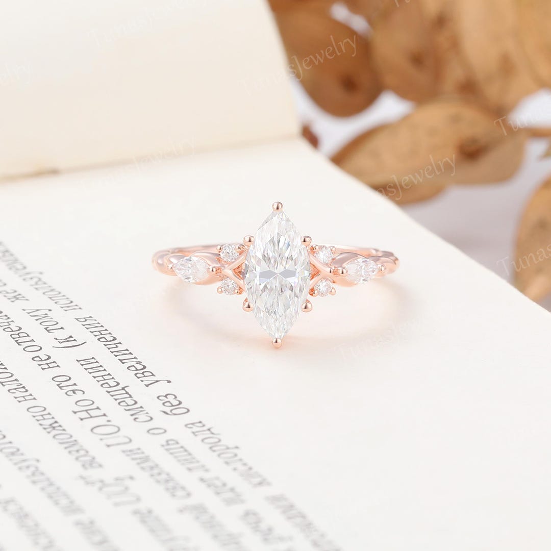 Delicate Marquise Cut Engagement Ring Unique Rose Gold Ring Women ...
