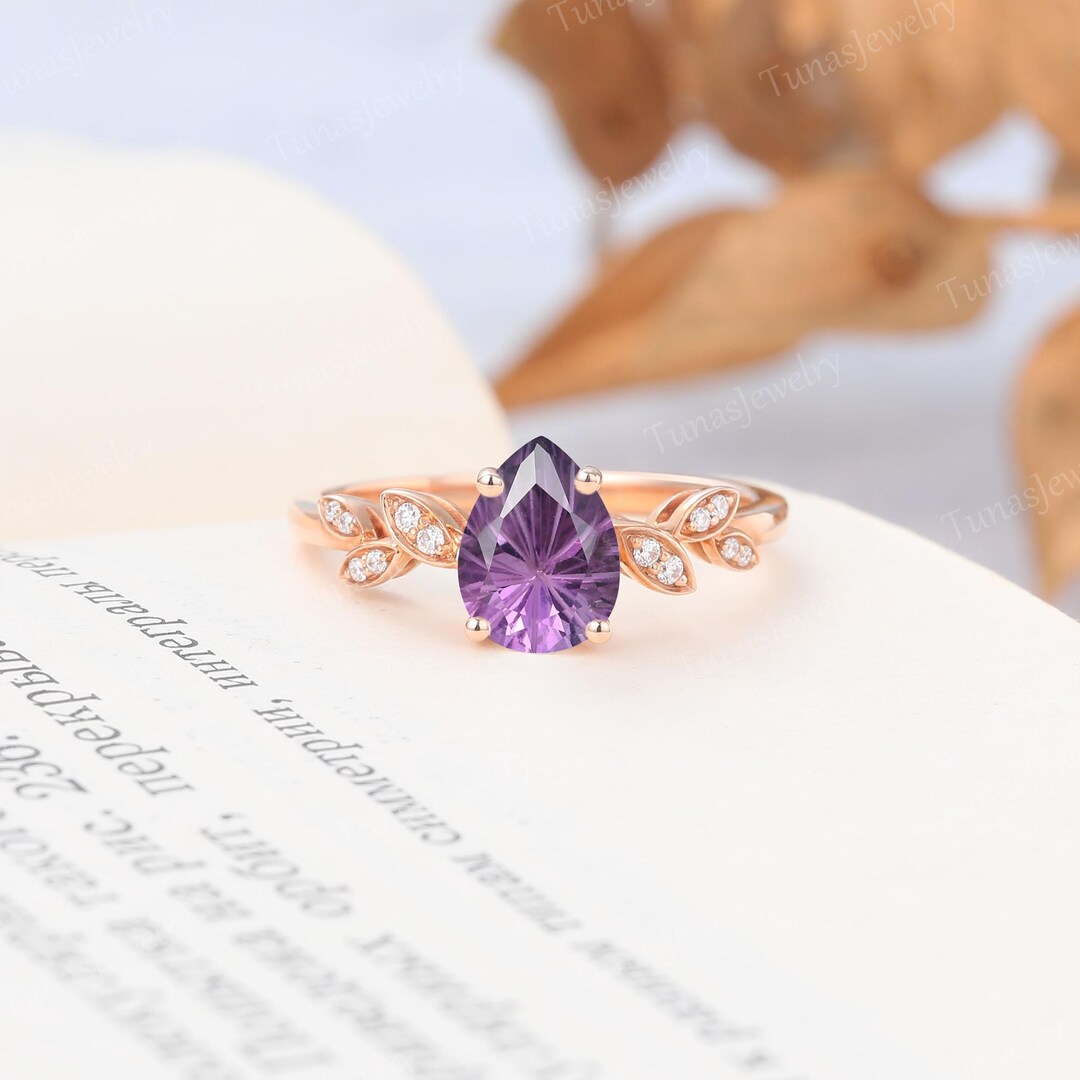 Firework Cut Amethyst Engagement Ring Vintage Rose Gold Wedding Ring ...