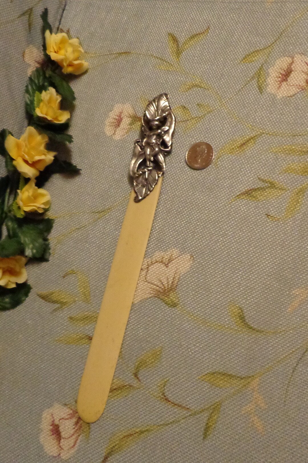 Victorian Silver Plated Cupid and Lilies Celluloid Book Knife/page ...