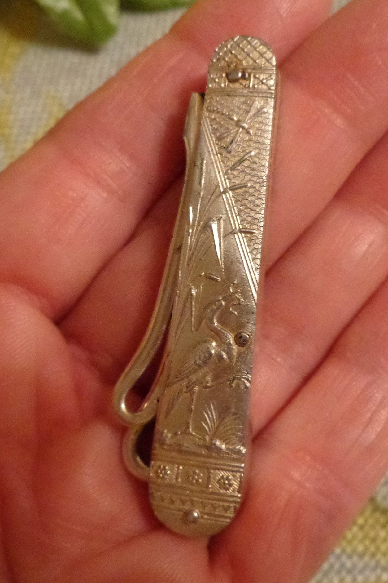 Victorian Silver Plated Knife Style Folding Button Hook With Crane ...