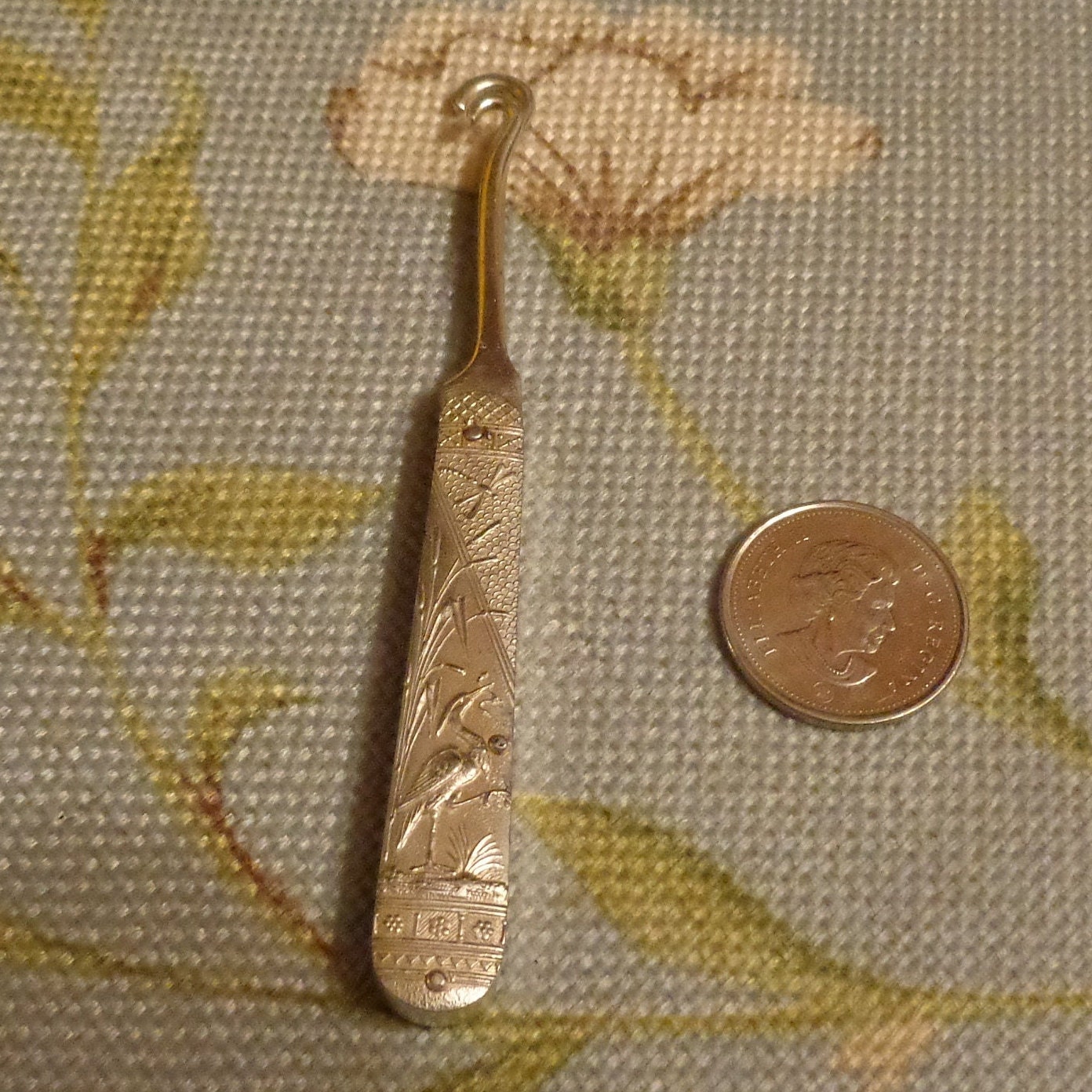 Victorian Silver Plated Knife Style Folding Button Hook With Crane ...