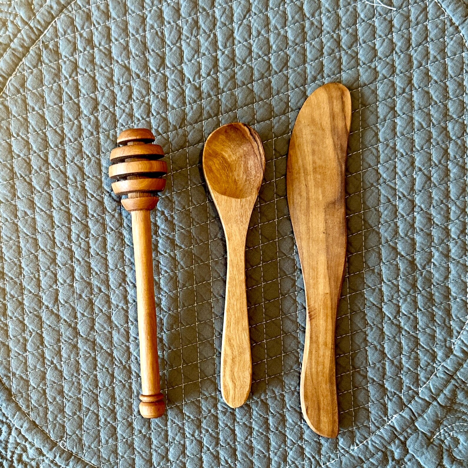 Handmade Olive Wood Breakfast Set - Honey Dipper, Spreader & Spoon - Etsy