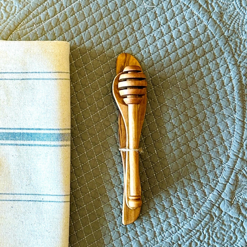 Handmade Olive Wood Breakfast Set - Honey Dipper, Spreader & Spoon - Etsy