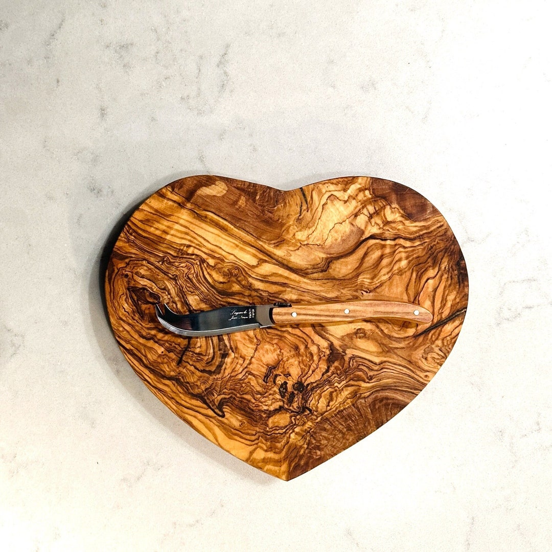 Olive Wood Heart Shaped Board Heart Cheese Board Set With Laguiole ...