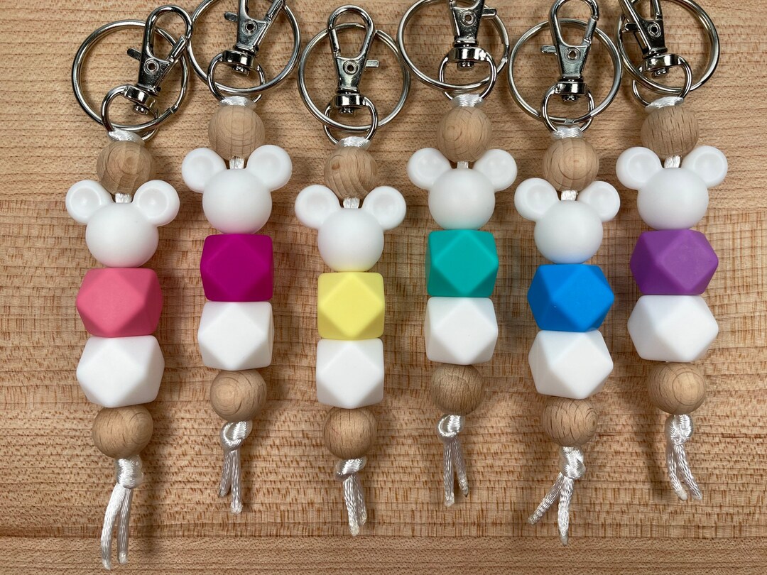 Silicone Bead Keychain | Mickey Keychain Clip | Silicone and Wood ...