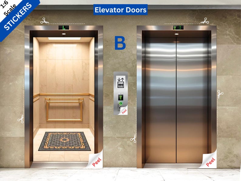 1:6 Scale Pick-an-interior Elevator Scene Stickers for Doll Diorama ...