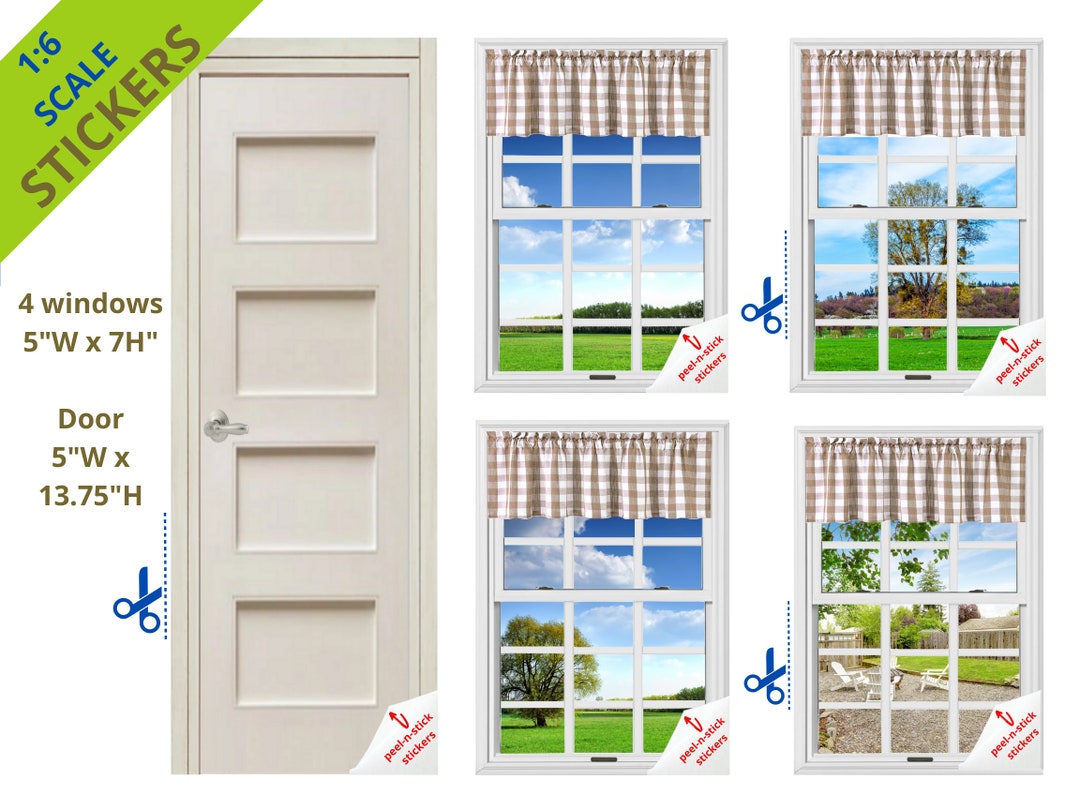 STICKERS 1:6 Scale 4 Windows and Door With Tan and White Checkered ...