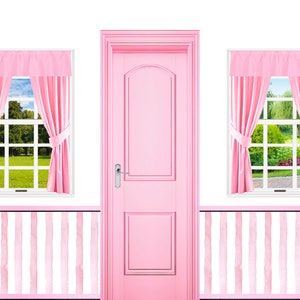 STICKERS 1:6 Scale 6 Pink Curtained Windows and Door STICKER SET for 11 ...