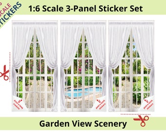 STICKERS 1:6 Scale White Stained Glass Arched Windows STICKER SET for ...