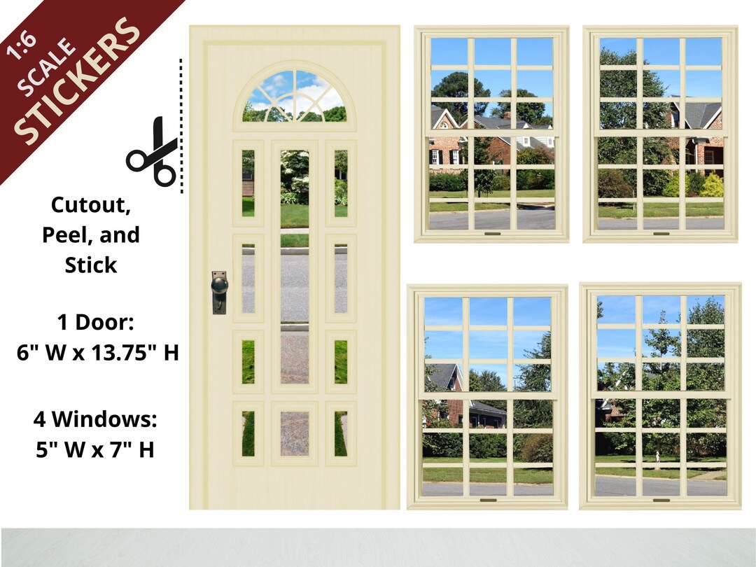 STICKERS 1:6 Scale in 4 Butter Cream Square Windows and Door STICKER ...