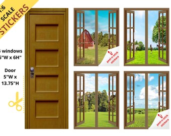 STICKERS 1:6 Scale 4 Dark Brown Windows and Door STICKER SET for 11.5 ...