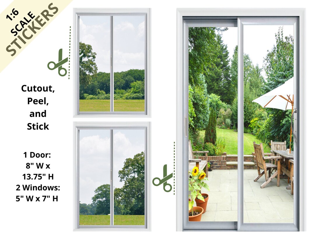 STICKERS 1:6 Sliding Glass Door & Windows With Partly Cloudy Skies ...
