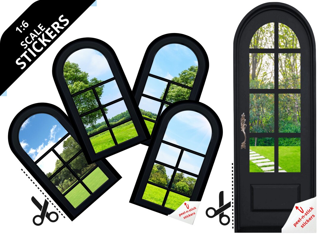 STICKERS 1:6 Scale 4 Black Arched Windows and Door STICKER SET for 11.5 ...