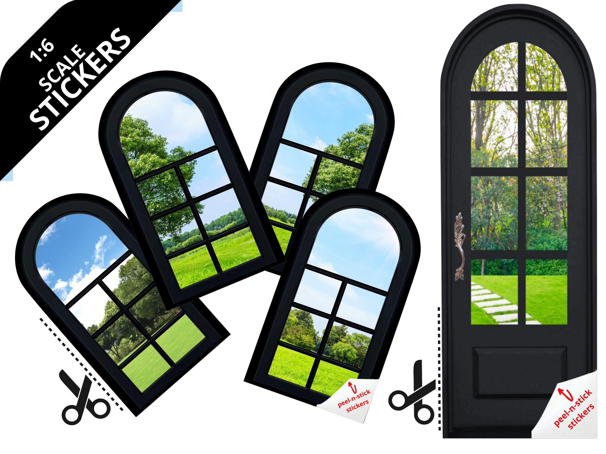 STICKERS 1:6 Scale 4 Black Arched Windows and Door STICKER SET - Etsy