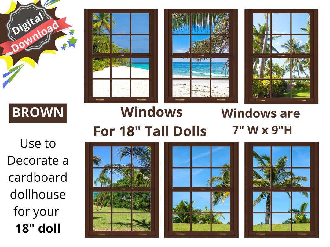 DIGITAL DOWNLOAD 18" Sized Doll BROWN Windows Images for 18" Sized ...