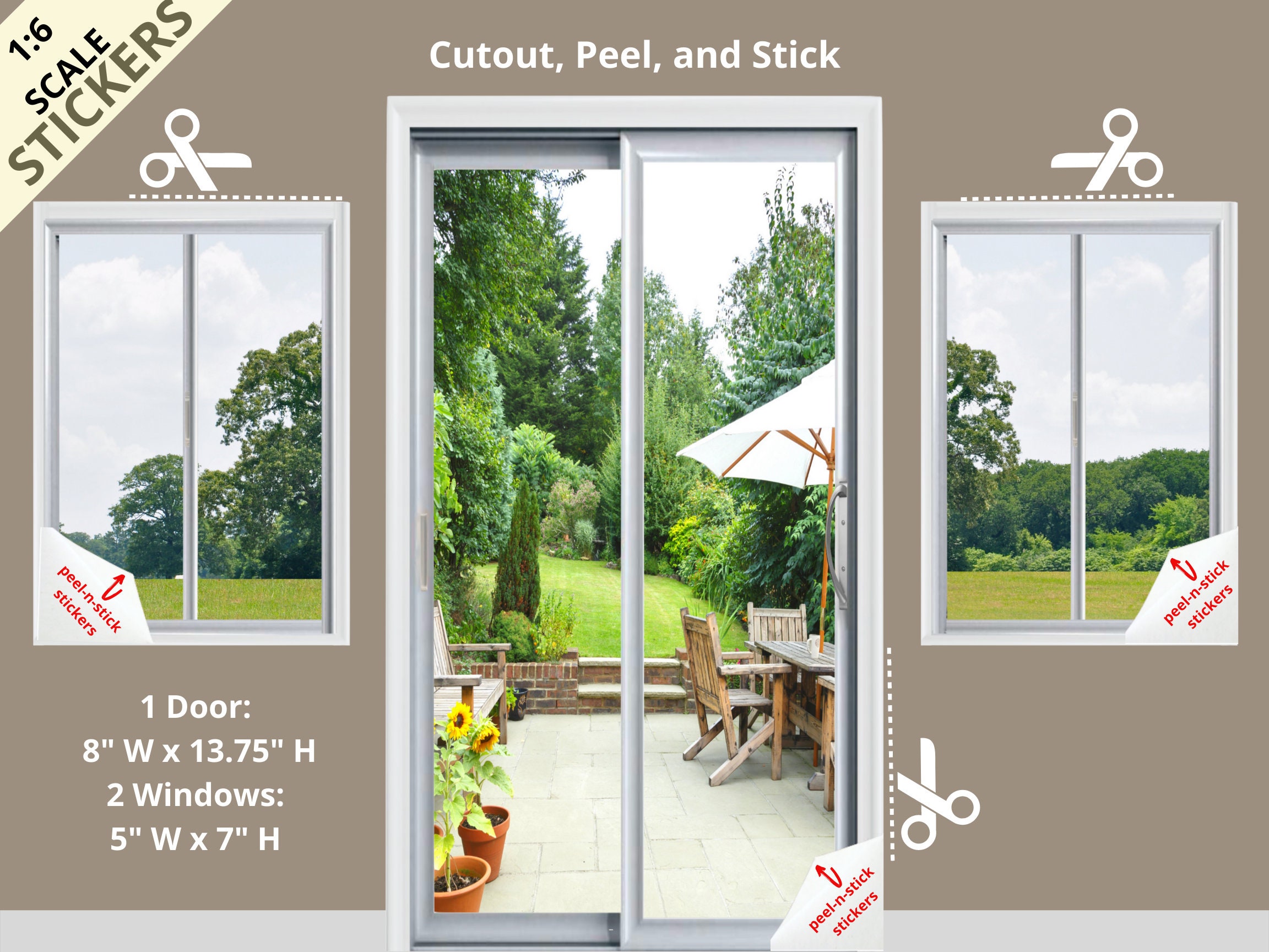 STICKERS 1:6 Sliding Glass Door & Windows With Partly Cloudy - Etsy