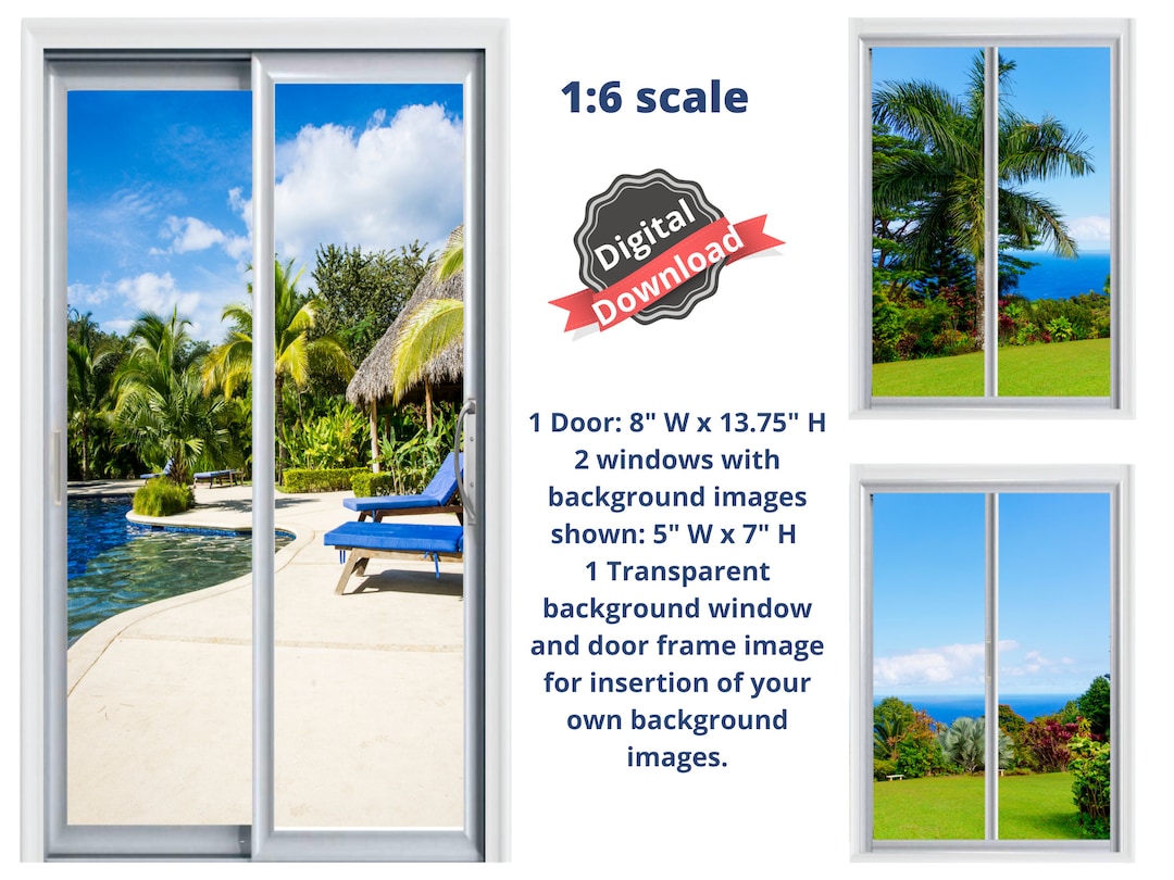 DIGITAL DOWNLOAD 1:6 Scale Windows and Tropical Pool Side Sliding Glass ...