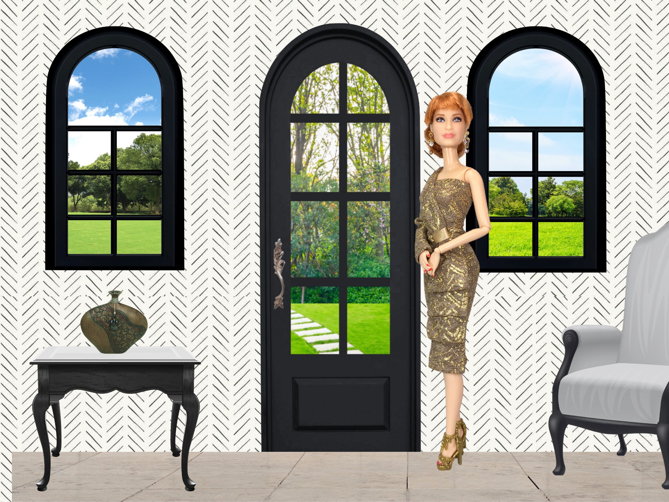 STICKERS 1:6 Scale 4 Black Arched Windows and Door STICKER SET - Etsy